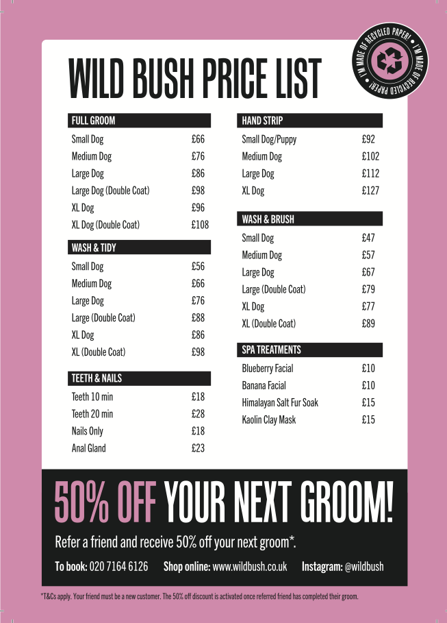 Wild Bush Grooming Prices 2024 – City Paws Club